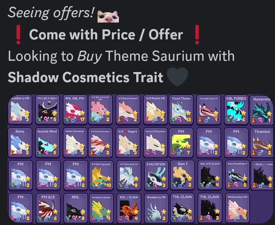 Seeing offers! + looking Theme Saurium with Shadow Cosmetics Trait | Fandom