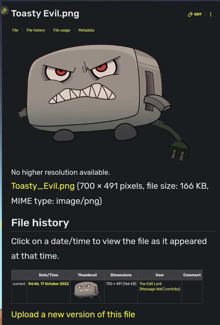 Can someone please delete the "Toasty Evil" image one if you have Admin ...