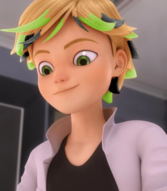 Adrien with black and green streaks + Kagami with red highlights and ...