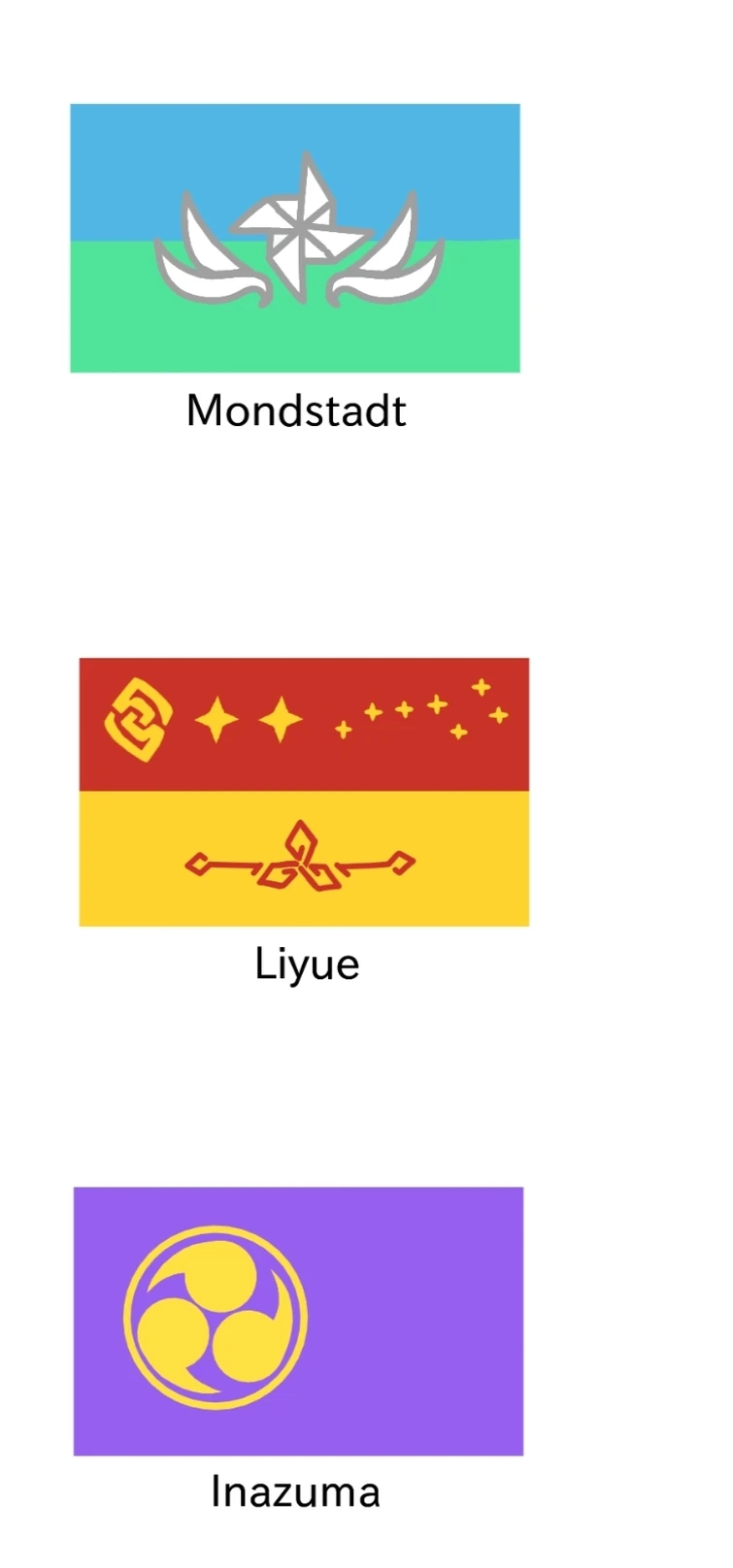 What if Mondstadt, Liyue and Inazuma had national flags? | Fandom