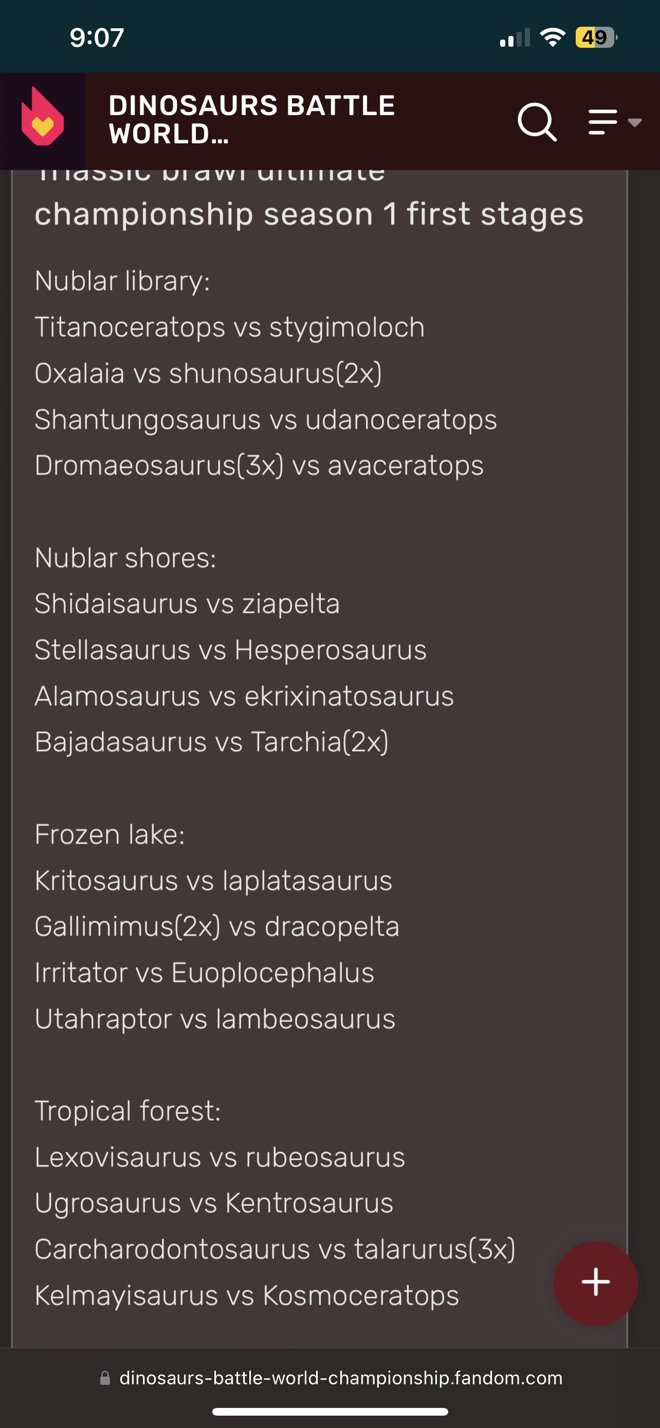 Triassic brawl ultimate championship season 1 first stages | Fandom