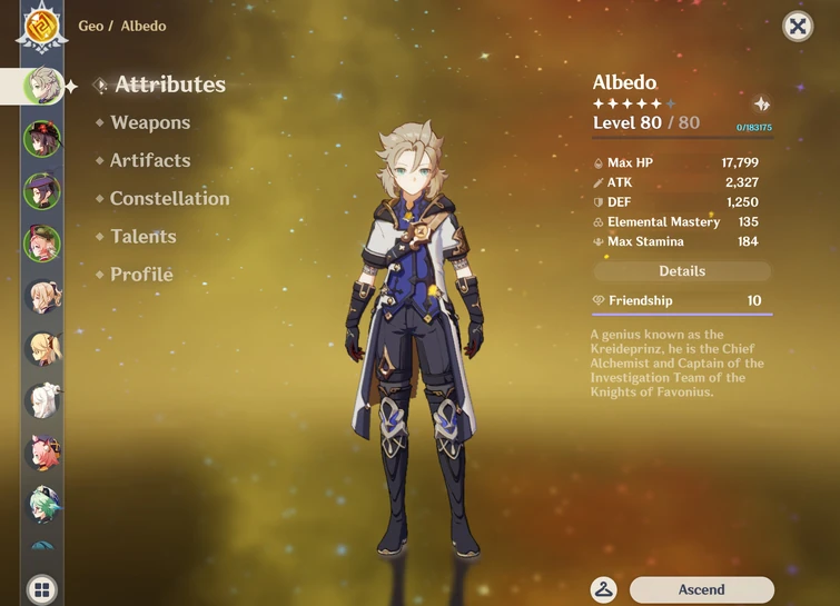 I've been working on Albedo and wanted to share his build! | Fandom