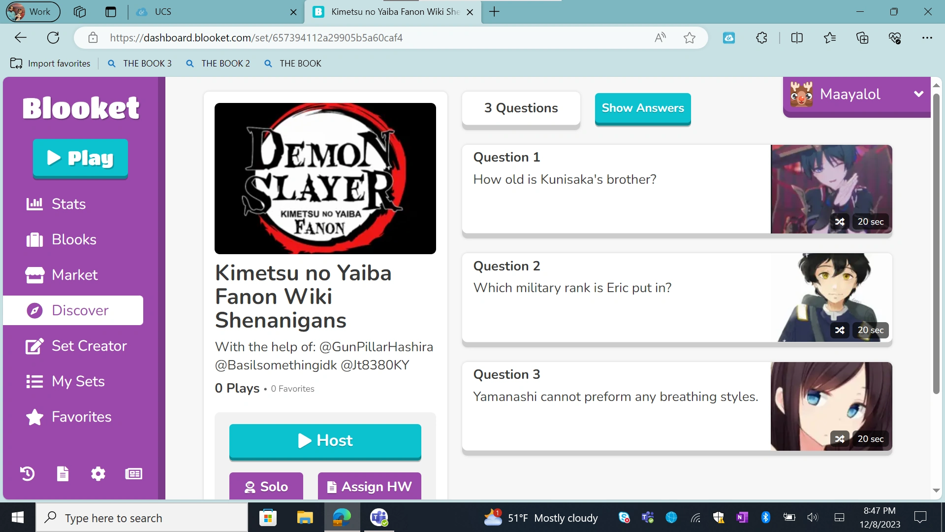 I started the Blooket. | Fandom