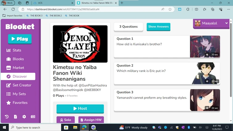 I started the Blooket. | Fandom