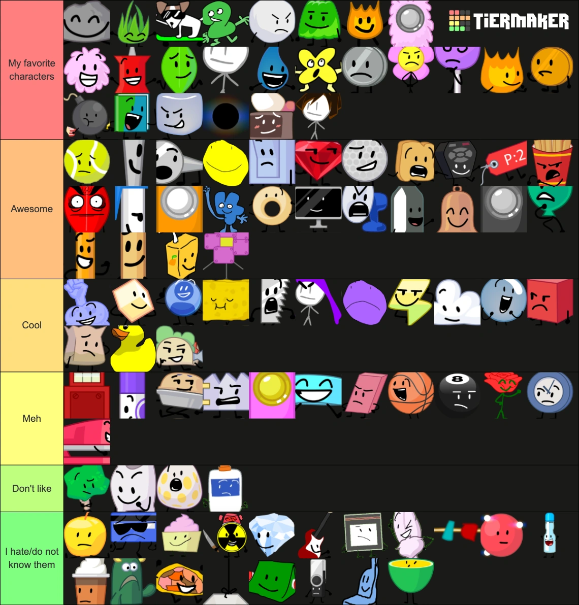 BFDI contestants and hosts tier list | Fandom