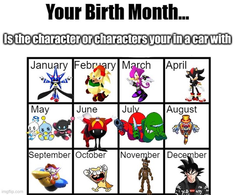 your birth month is the character or characters your in a car with | Fandom