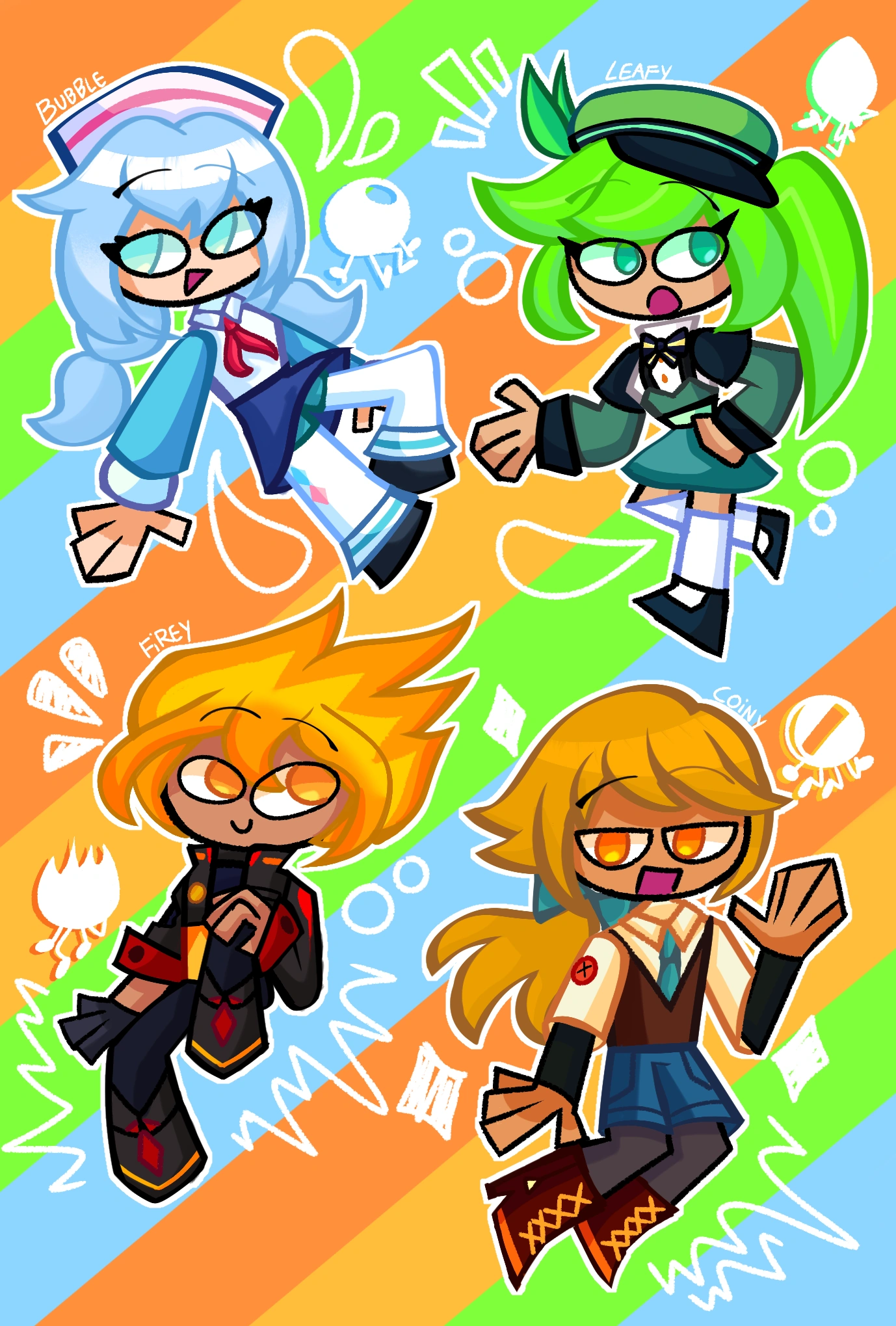 Bubble, Coiny, Firey and Leafy (Humanized) | Fandom