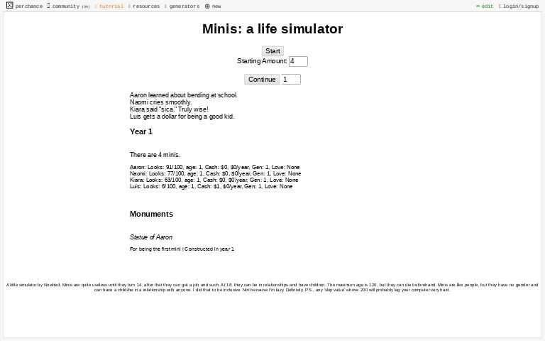 I accidentally found a very interesting Perchance life simulator (Off ...