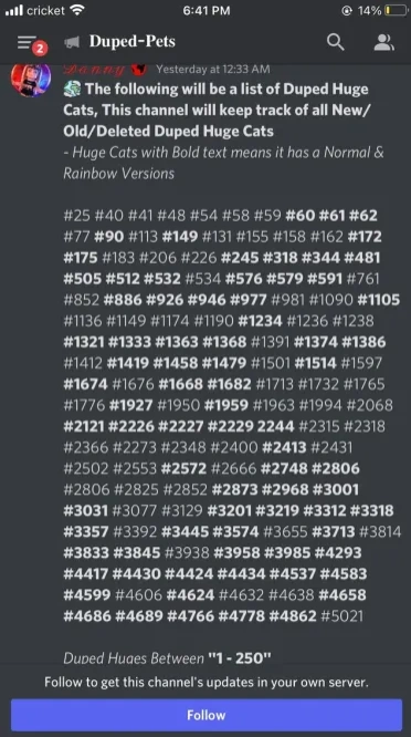 anyone have more update /update dupped huge cat list ? | Fandom