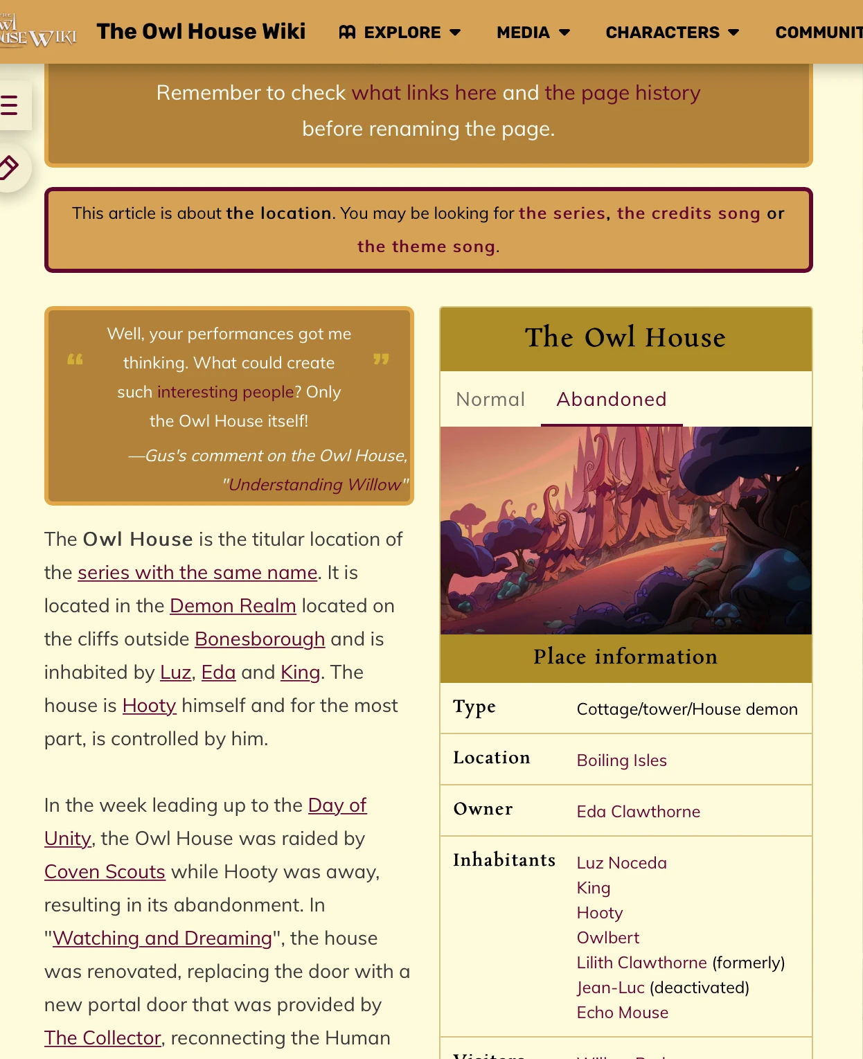 I found something weird on the owl house (location)’s wiki page | Fandom