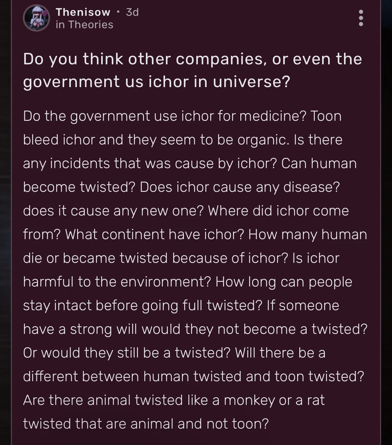 If ichor is a god blood, then that could explain toon body and ...