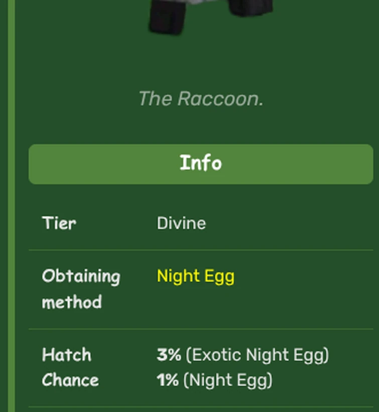 What is the chance for getting a raccoon in a normal night egg? | Fandom