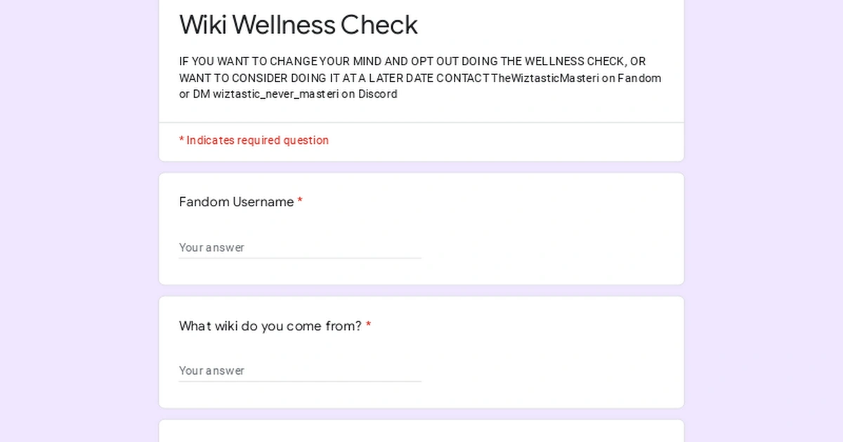Wiki Wellness Check Application Form | Fandom