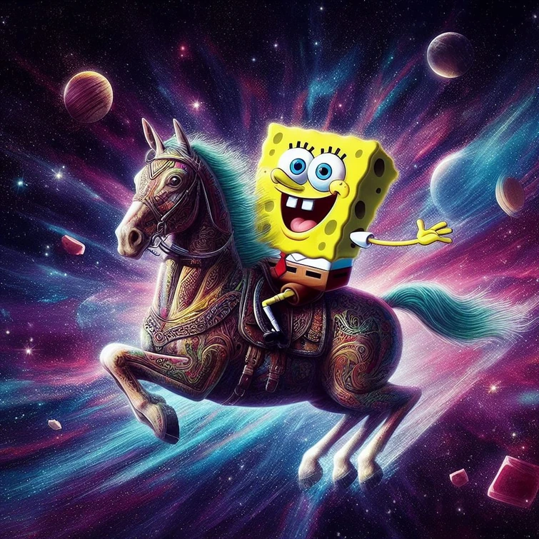 Some AI Art of SpongeBob Riding a Horse in Outer Space | Fandom