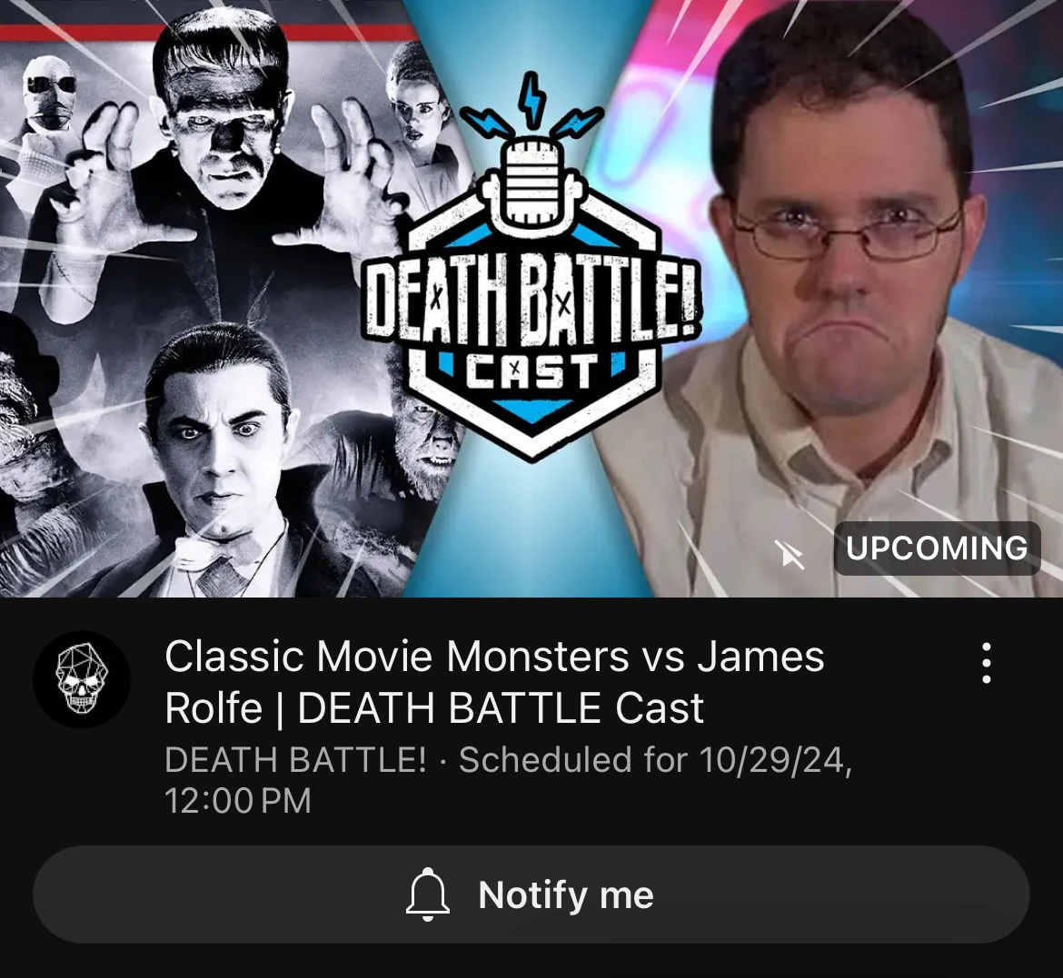 The next death battle cast is Classic movie monsters vs James Rolfe ...