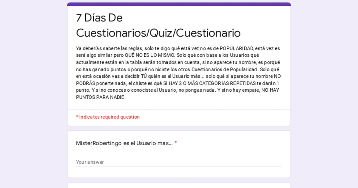 7 Días De Cuestionario/Google Forms (Día 5) (28 De Junio) | Fandom