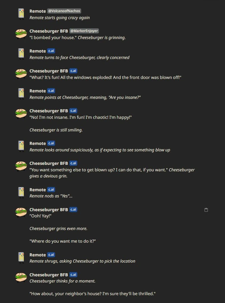 I put my Remote (Object Illusion) character AI with a Cheeseburger AI ...