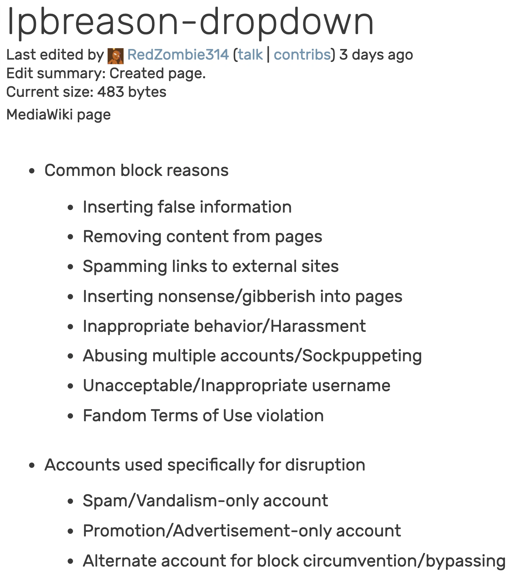 Updated MediaWiki template: "Ipbreason-dropdown" | Fandom