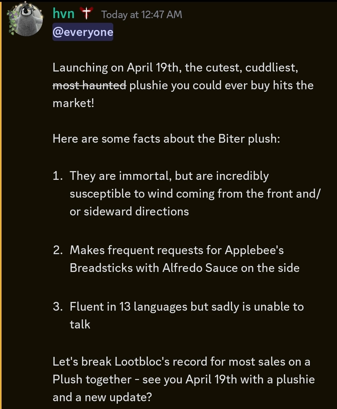 Biter Plushie on April 19th | Fandom