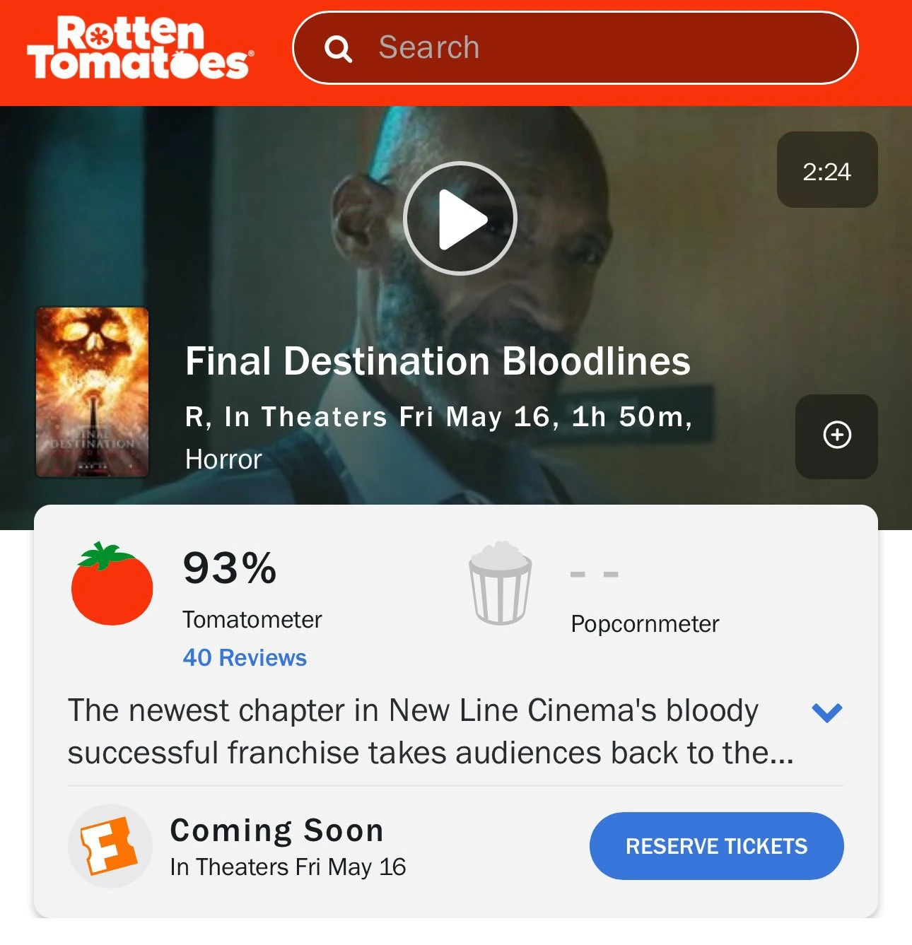 ‘FINAL DESTINATION BLOODLINES’ debuts with 93% on Rotten Tomatoes, the ...