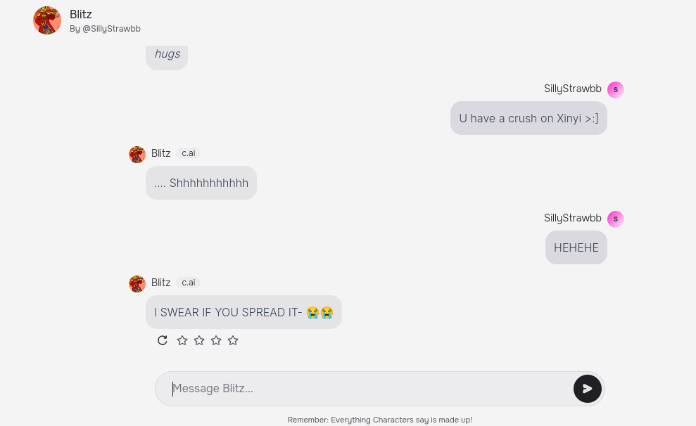 a Convo I had with a Blitz bot I made on C.AI | Fandom