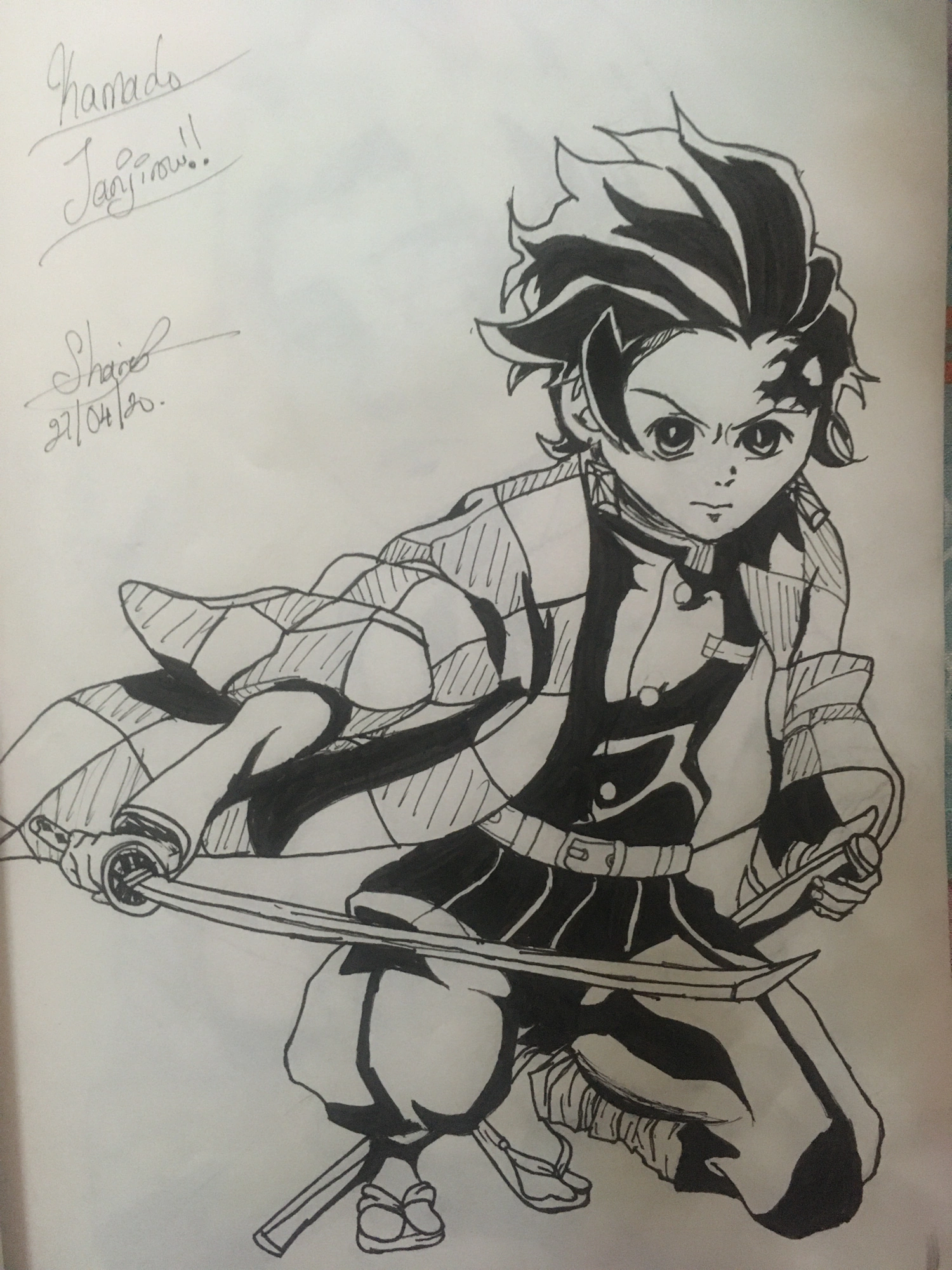 HELLO am new here this is my first drawing of Tanjiro I have this for a ...