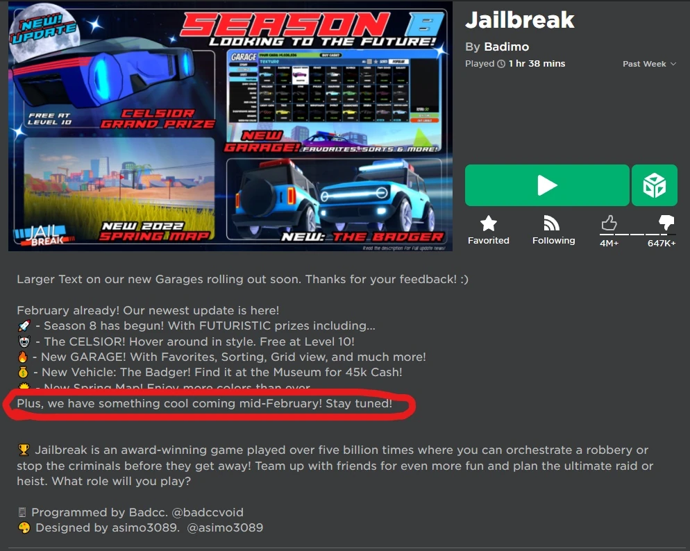 Jailbreak Mid-February update confirmed? | Fandom