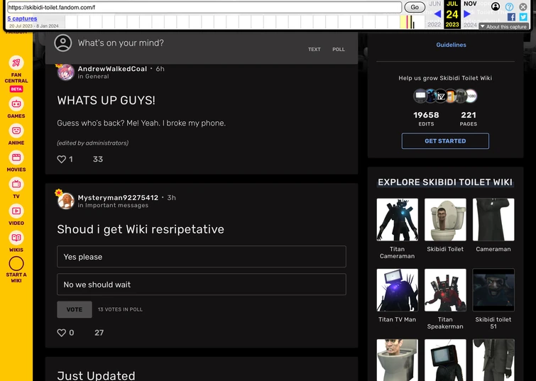 I used Wayback Machine on the discussion forum | Fandom