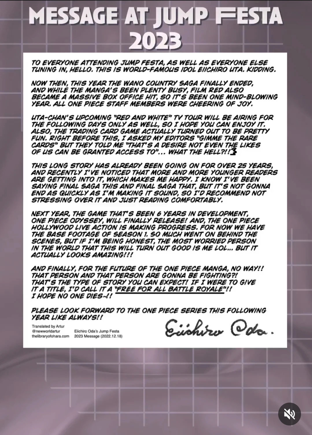 Oda's message. | Fandom