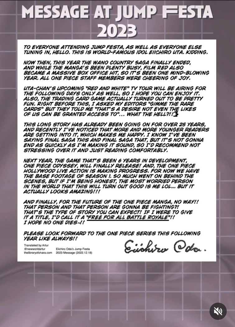 Oda's message. | Fandom