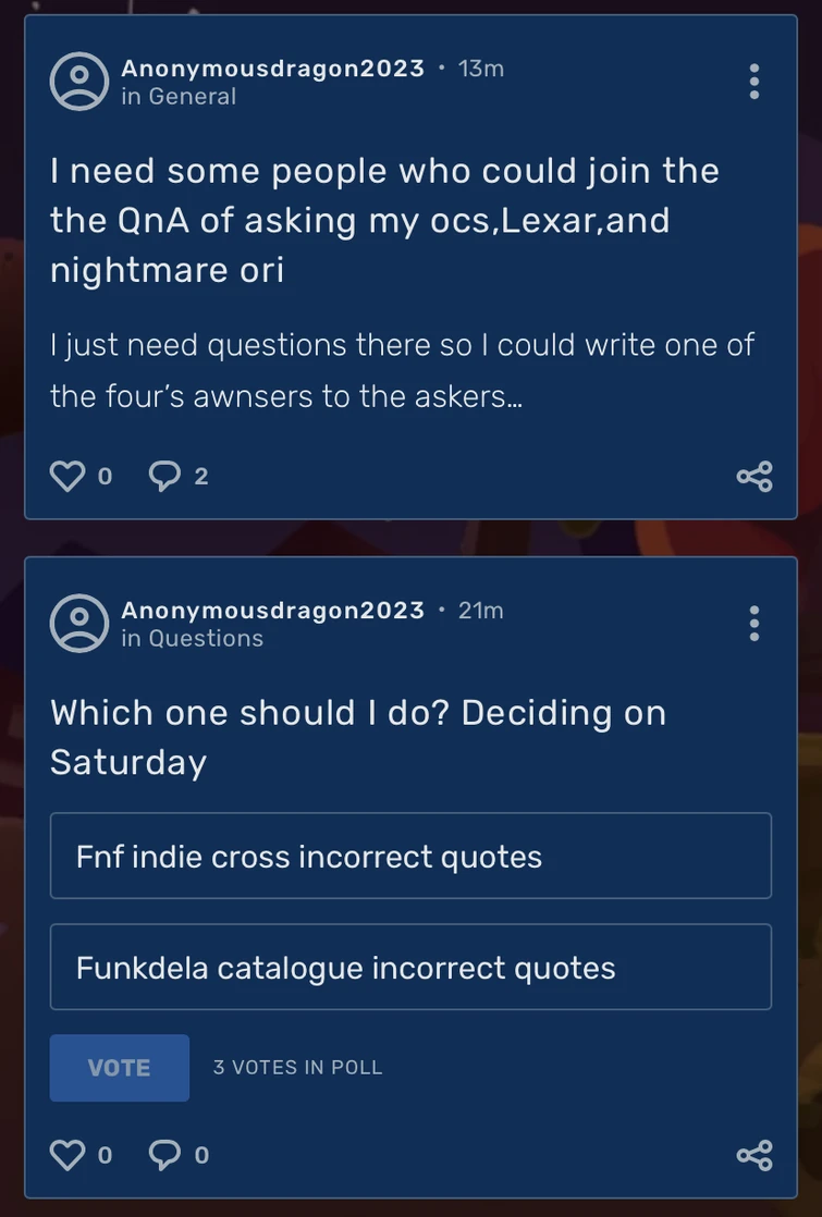 I need some people who could join the the QnA of asking my ocs,Lexar,and nightmare ori | Fandom