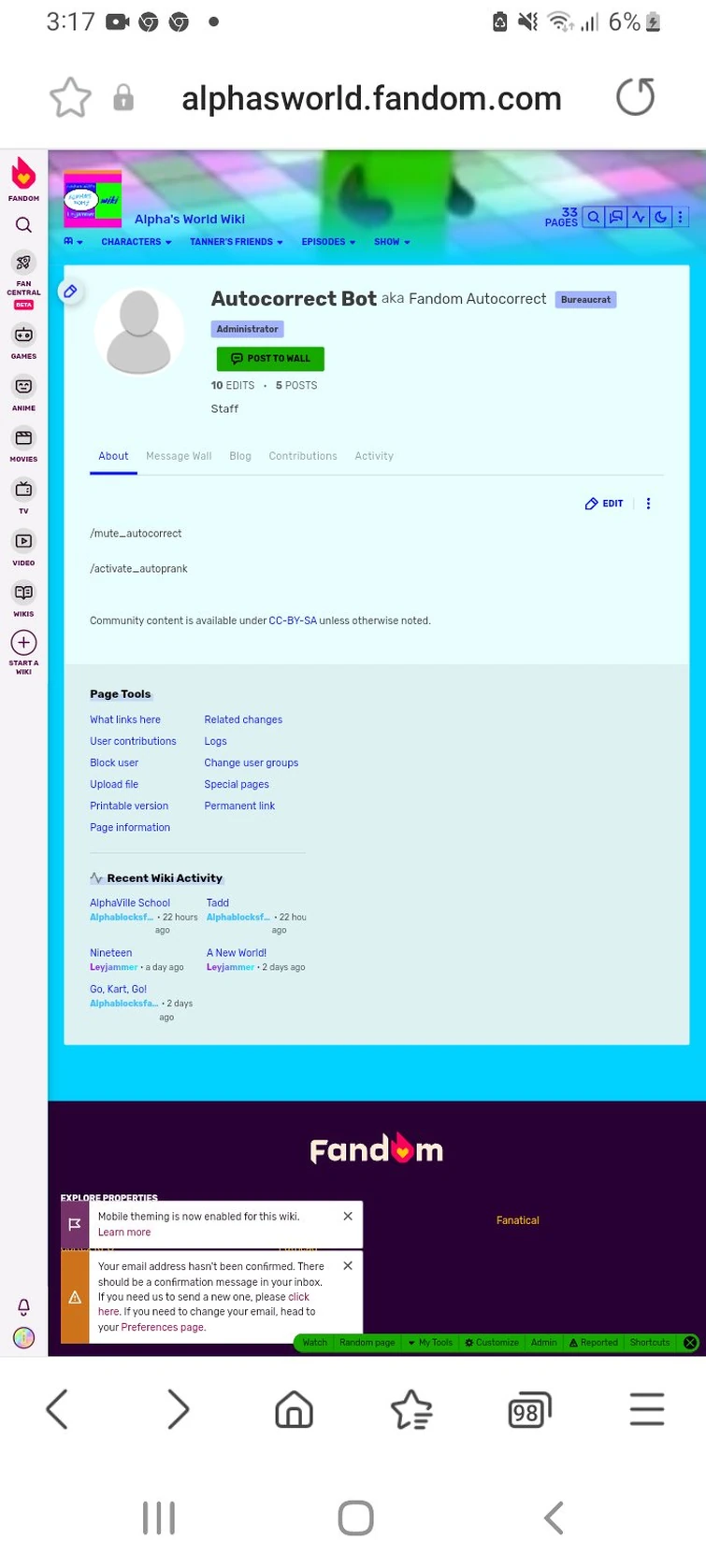 This bot edited my comments in Alpha's World Wiki!!! | Fandom