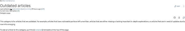 New "Outdated" template and "Outdated articles" category. | Fandom