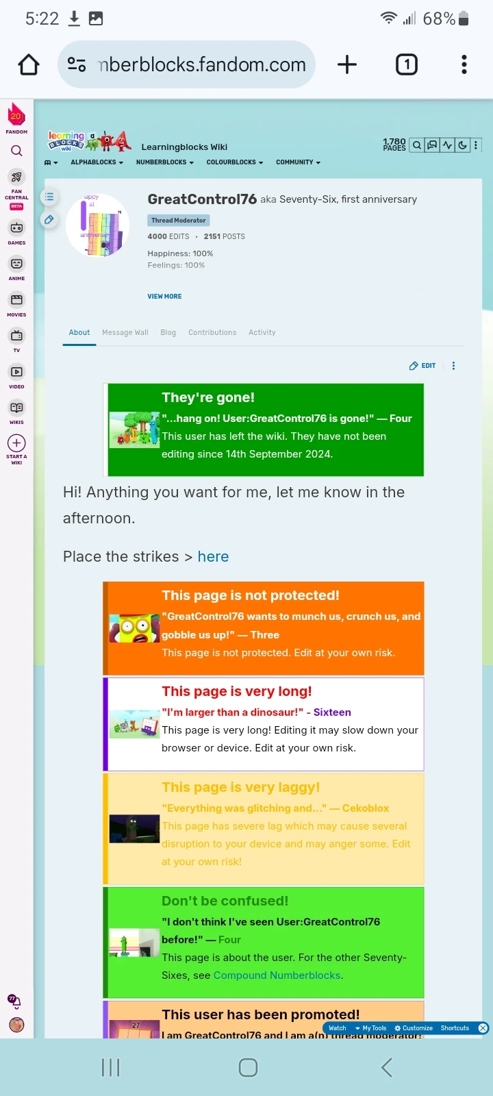 Why was GreatControl76 inactive too long on the Numberblocks ...