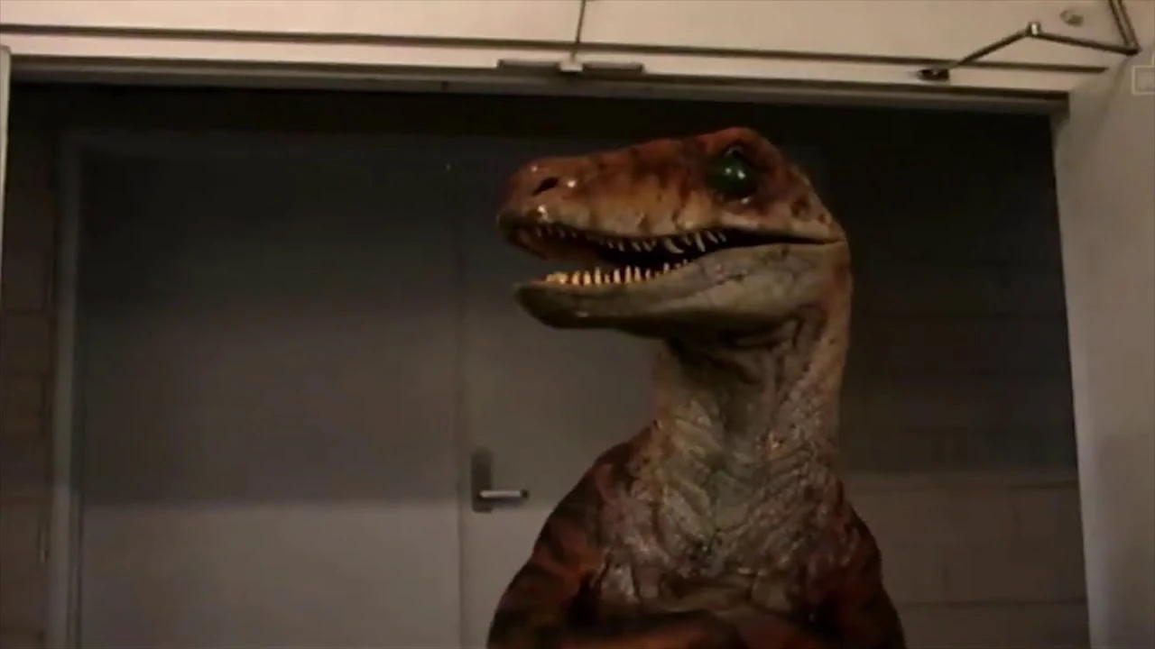 Some footage of the cut Red Raptor's animatronics which were meant to ...