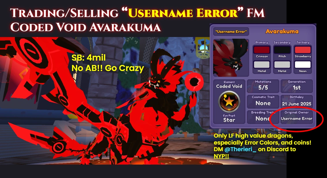 Trading/Selling a "Username Error" Owner Avarakuma!! | Fandom