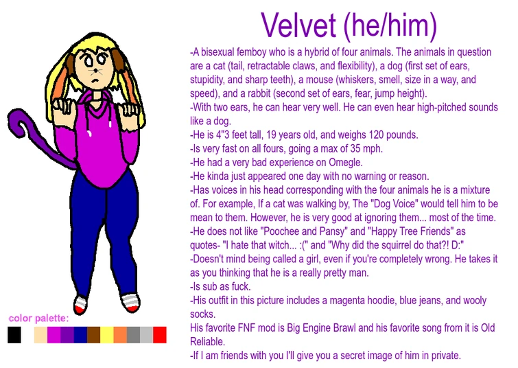 I made a new reference sheet for Velvet (an OC I made), feel free to ...