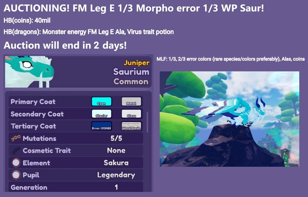 T/S l Auctioning 1/3 Morpho error Saur! | Fandom
