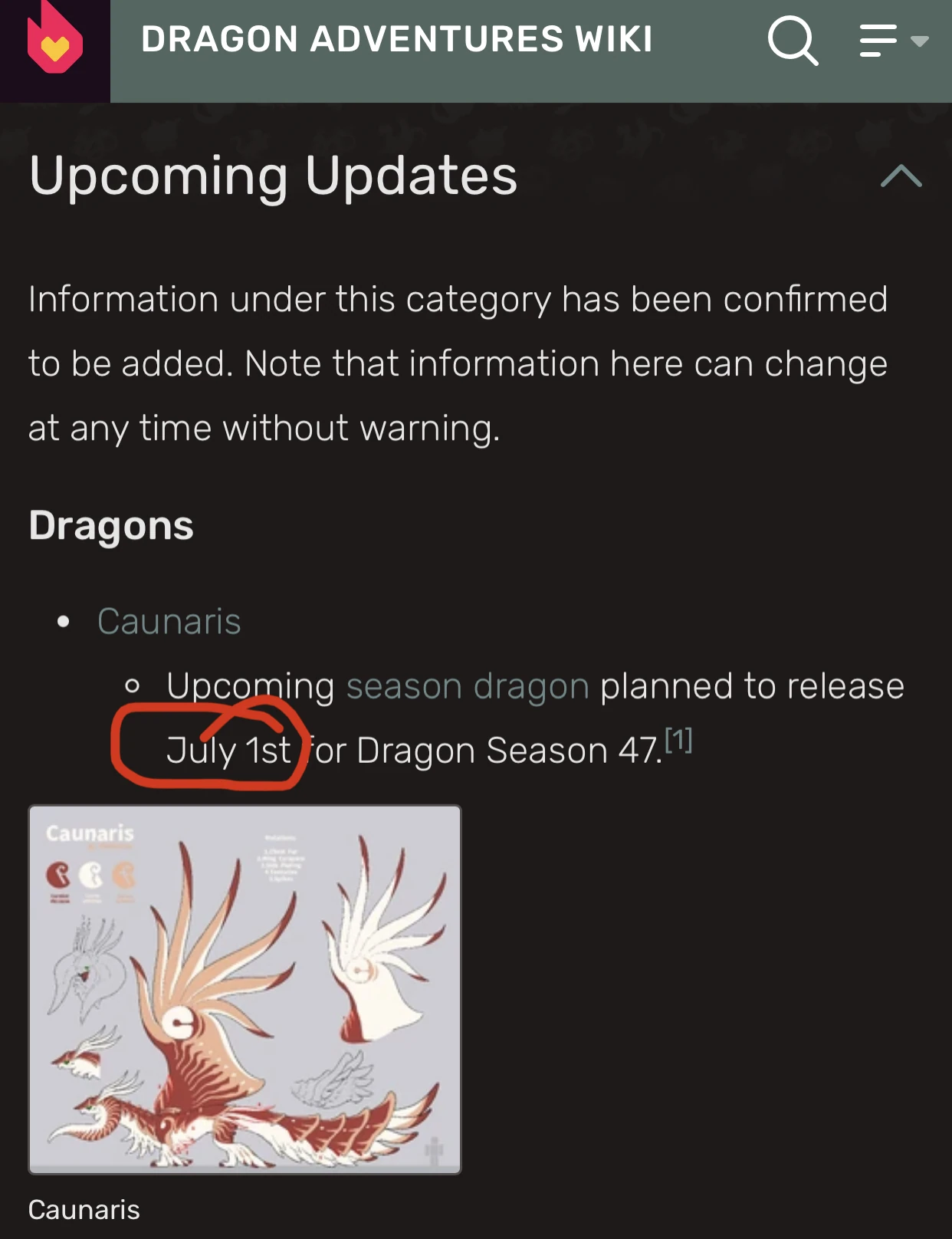 In Upcoming Content page, the release for the new Dragon say July 1st ...