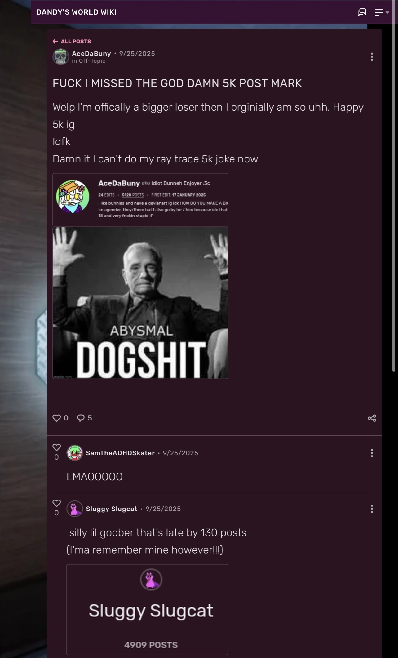 And I’m late to my 5K Posts… | Fandom