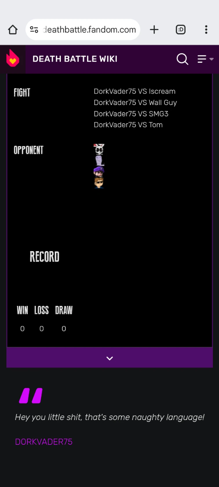 Dorkvader75 vs Tom (Death Battle Wiki vs Eddsworld) | Fandom