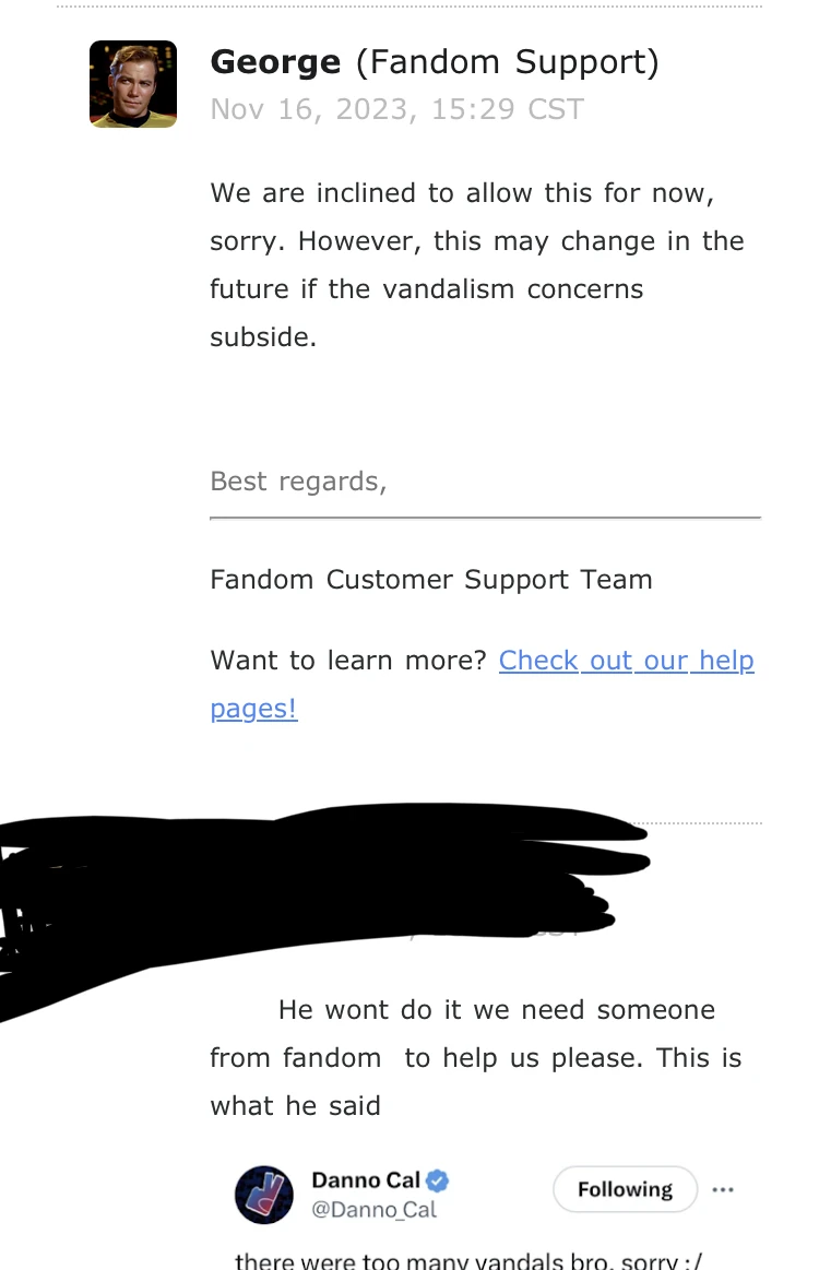Fandom Support Is no use | Fandom