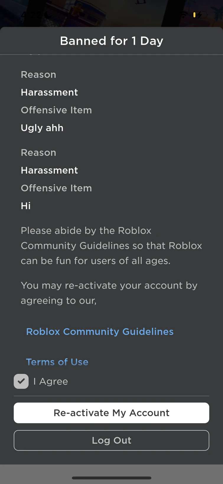 Got banned for a day on roblox | Fandom
