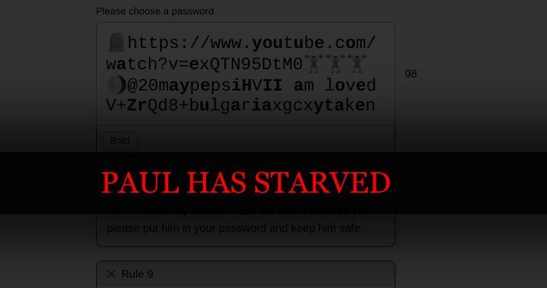 got to rule 24 in the password game before accidentally starving paul ...