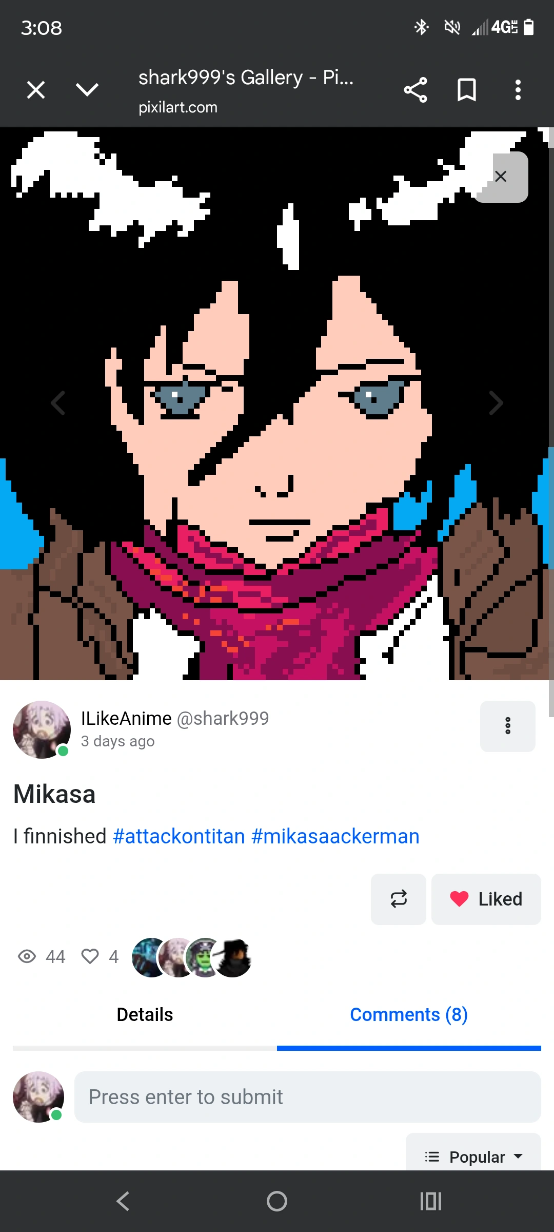 Mikasa pixel art i did | Fandom
