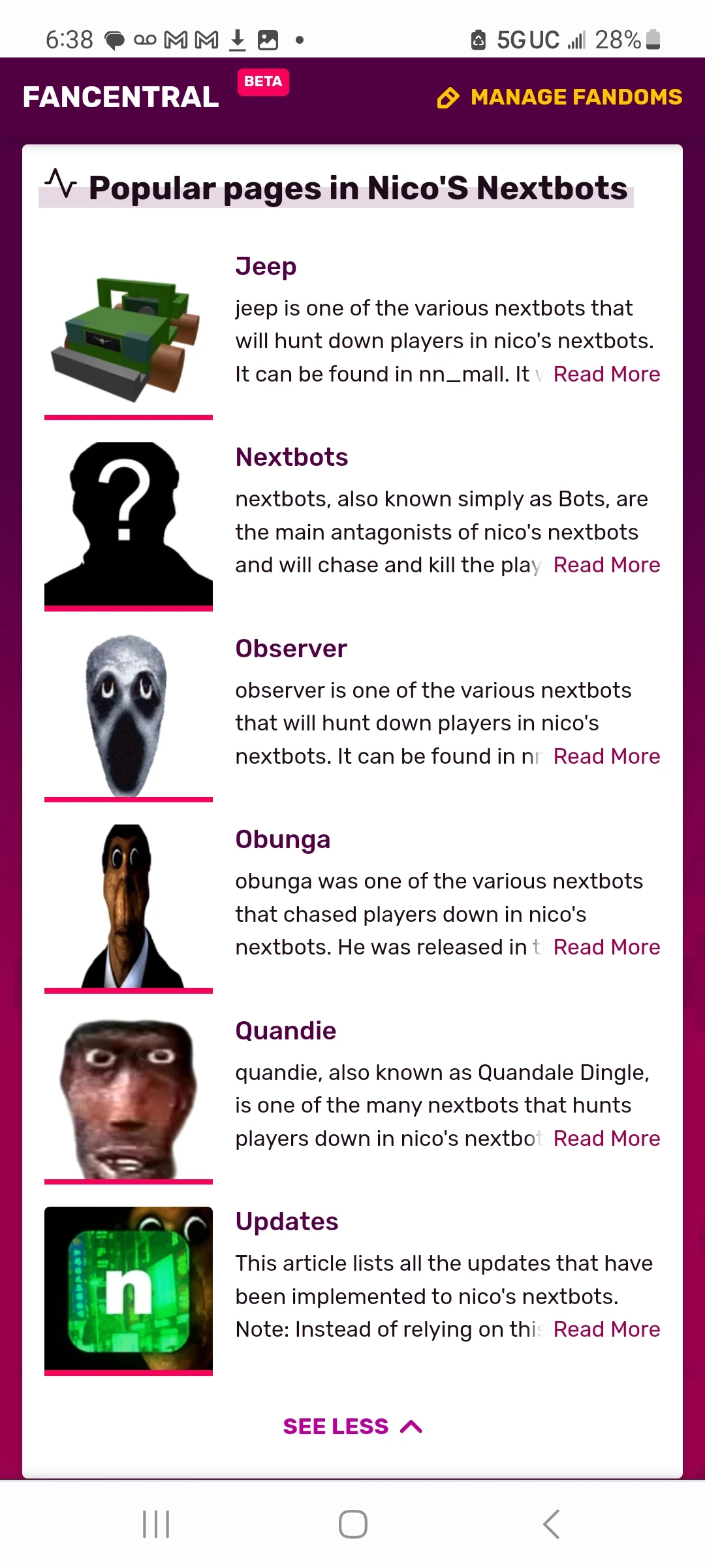 Update by checking Popular Pages in Nico's Nextbots Wiki | Fandom