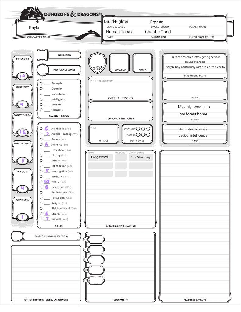 DnD character sheet except I have no concept nor understanding of what ...