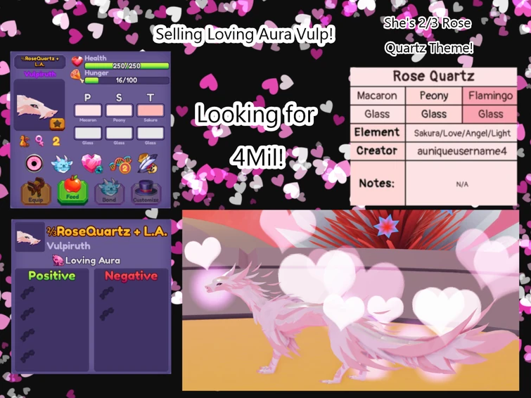 Selling 2mut 2/3 Rose Quartz Vulp (w/ Loving Aura Cos) Vulp for 4mil OR ...