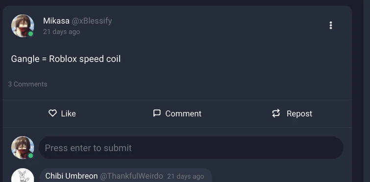 why is gangle built like a speed coil from roblox | Fandom