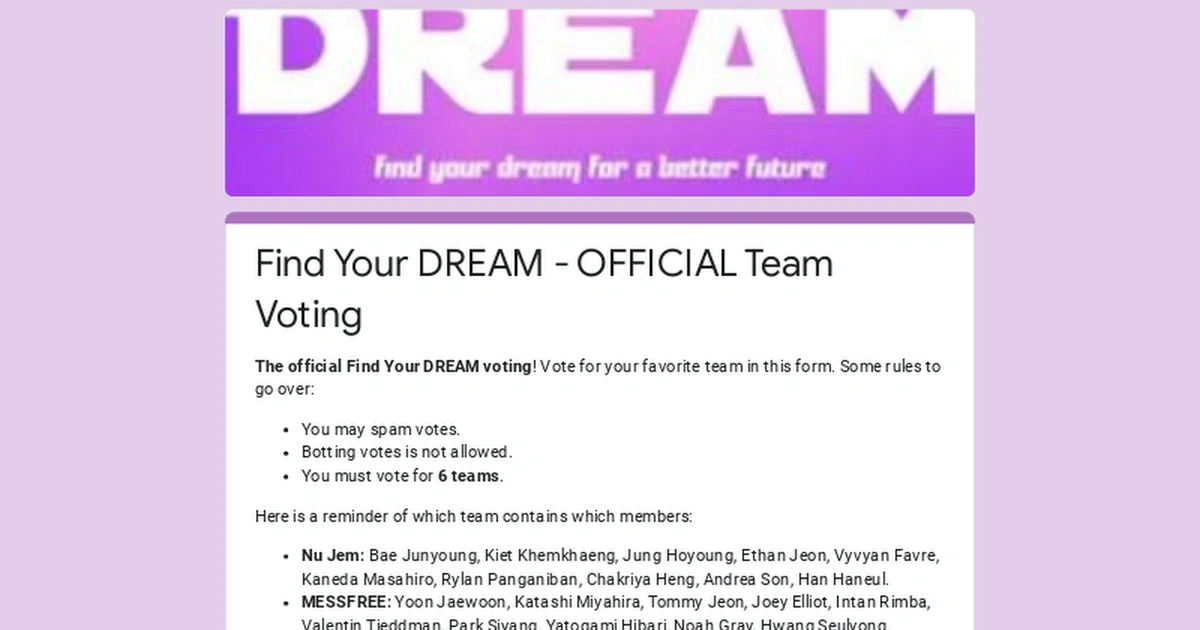Find Your Dream - Official Team Voting | Fandom